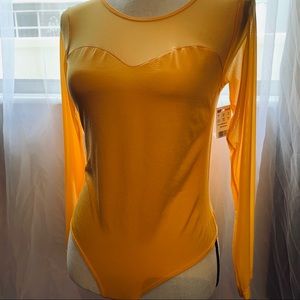 MadRag | Tops | Yellow Sheer Top And Sleeves Thong Bodysuit | Poshmark